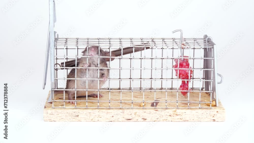 Vidéo Stock House mouse caught in live capture mouse trap. A cute ...