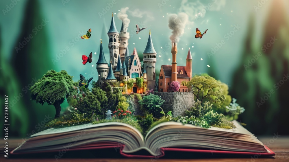 World book day. Fantasy and literature concept. 3D style Illustration ...