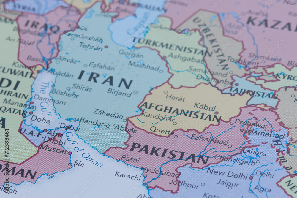 Iran and Pakistan on political map, Pakistan is in focus on the map ...