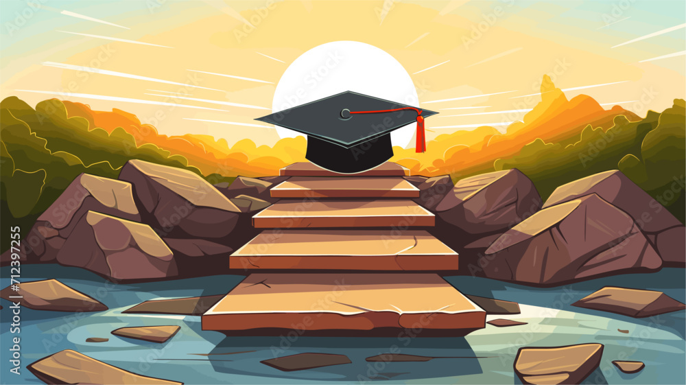 Stepping stones forming a bridge to a graduation cap symbolizing the ...