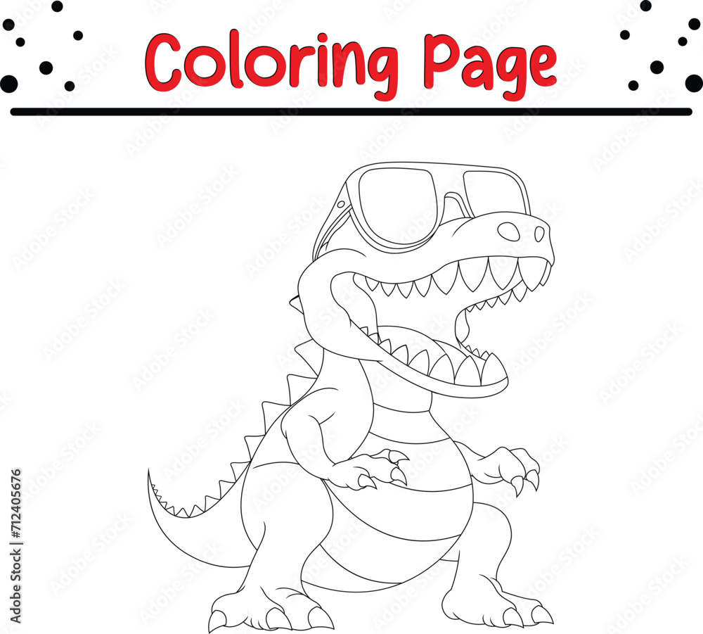 cute happy dinosaur coloring page for kids. Black and white vector ...