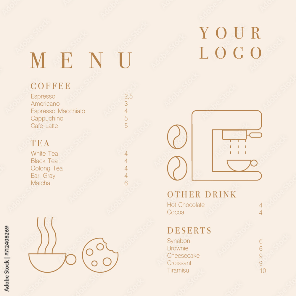 Cafe design menu. Coffee drinks menu price list for cafe, coffee shop ...