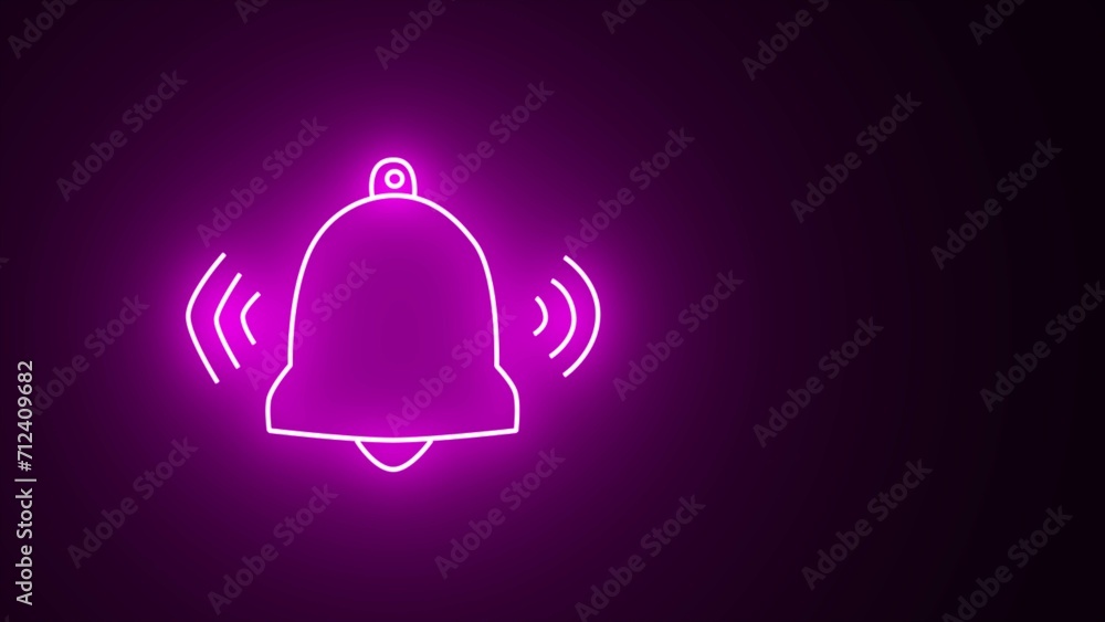 Neon line ringing bell icon. Bright neon hour sign. Notification neon ...