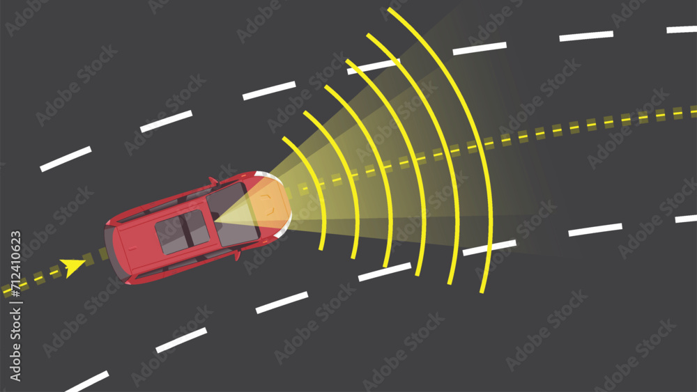 top view flat cartoon of car vehicle high end sensor radar autonomous ...