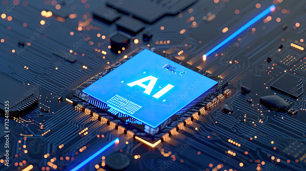 Artificial intelligence micro chip with text on chip. Generative AI ...