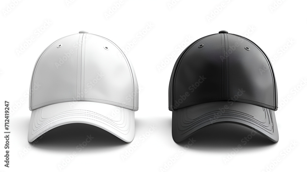 Baseball cap white and black templates, front views isolated on white ...