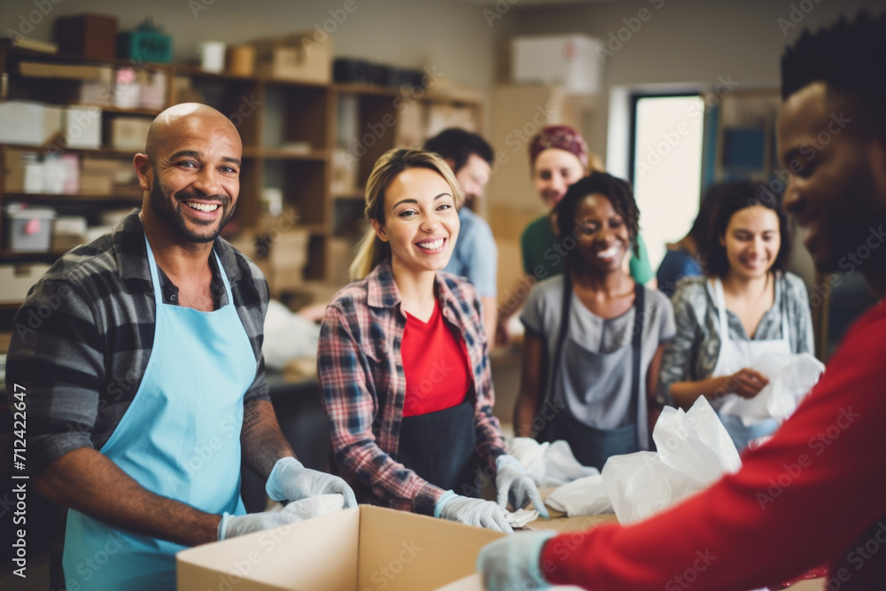 Candid shot of diverse group of people volunteering at the volunteer ...