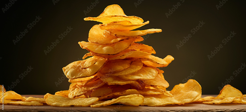 Stack and arrange potato chips in an artistic and irregular pile ...