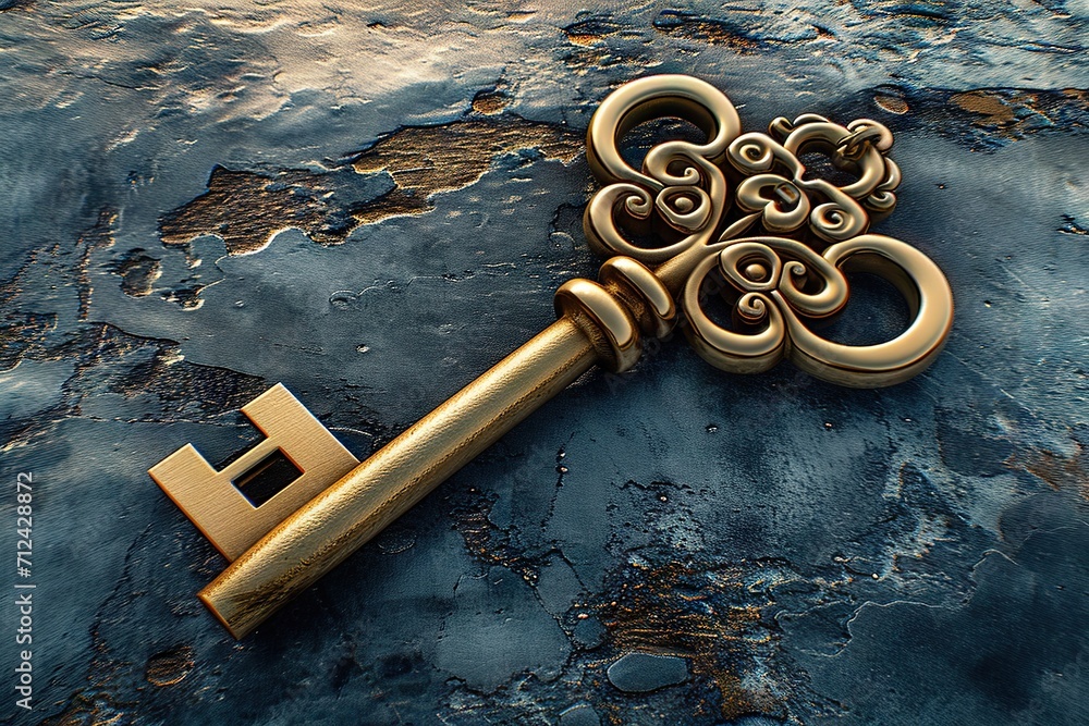 Golden Key of Opportunity A Detailed, Ornate Golden Key Rests on a ...