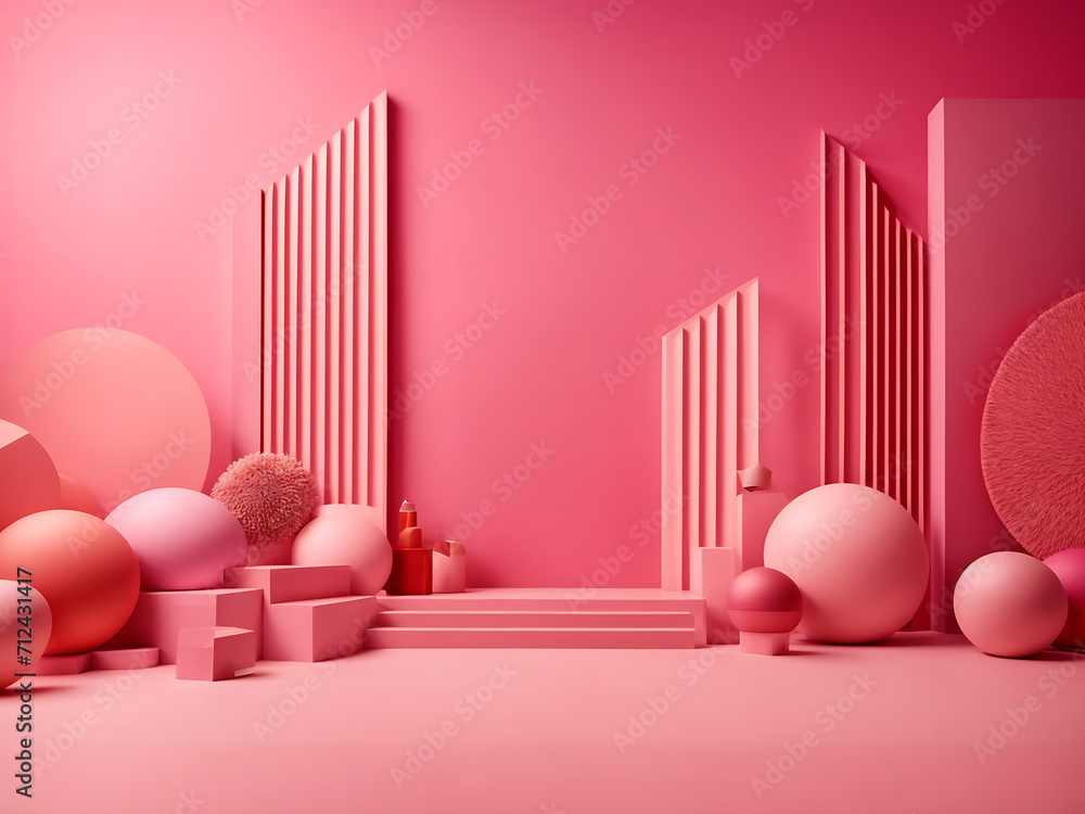 Modern pink background with Geometric shapes for design, 3d rendering ...