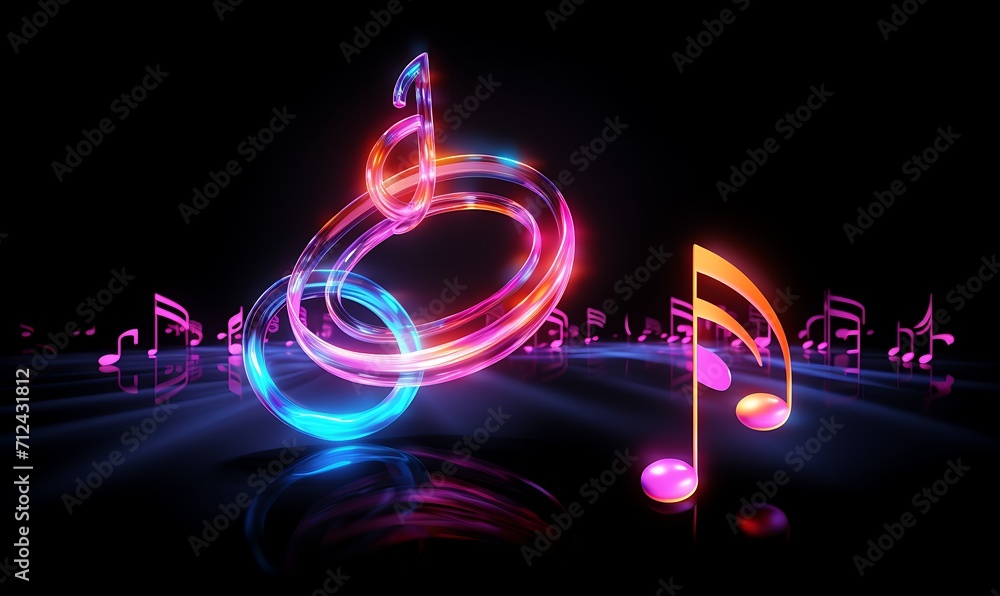 musical note in neon colours with a modern, tech style and a dark ...