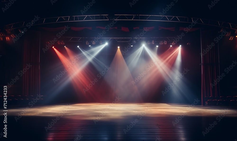 Theater stage lights background with spotlights illuminating the stage ...