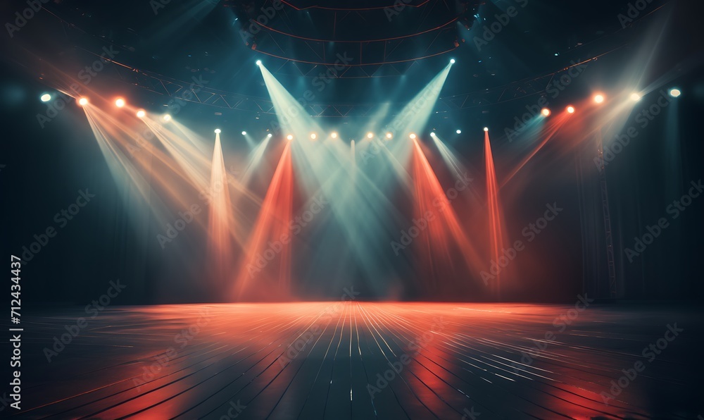 Theater stage lights background with spotlights illuminating the stage ...