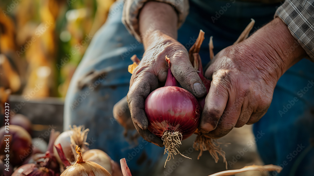 Imagen de un agricultor recolectando cebollas de la tierra Stock ...