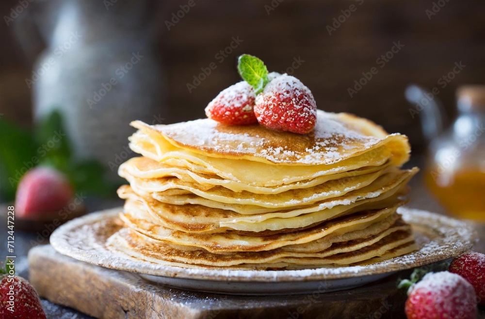 pile de crêpes avec accompagnement, de fruits ou sucre, chandeleur ...