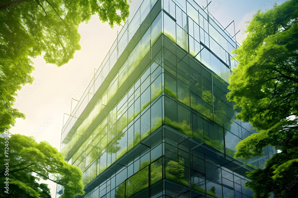Eco-friendly building in the modern city. Sustainable glass office ...