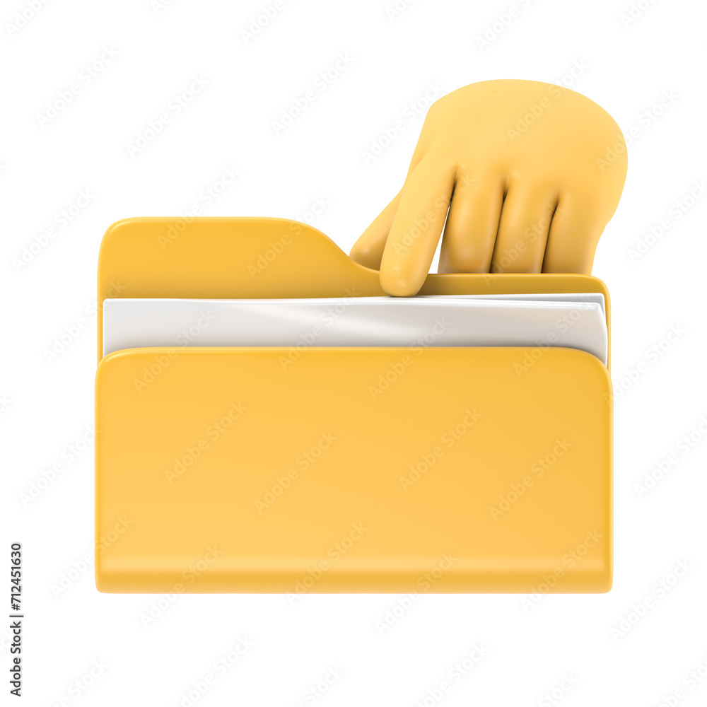 Cartoon Gesture Icon Mockup.Looking for information in a folder with documents,flipping the ...