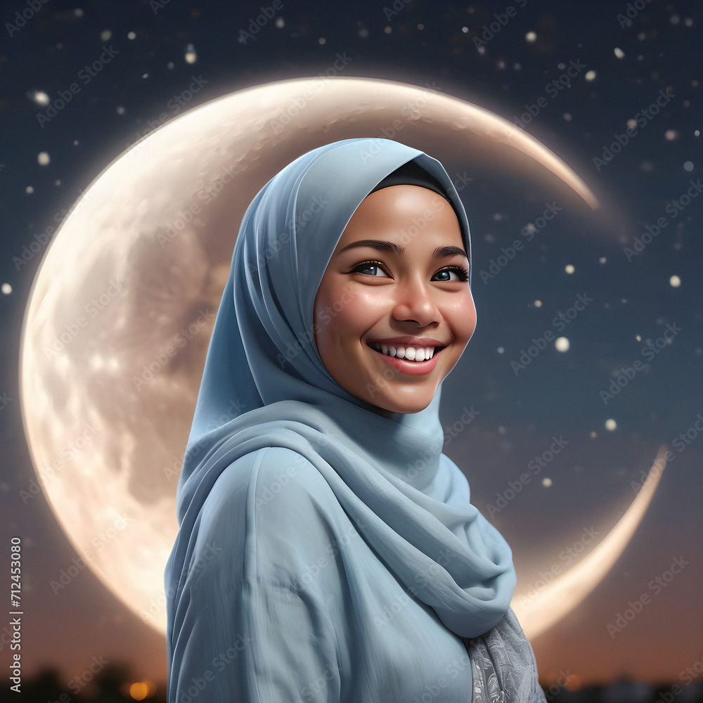 Radiant Night Sky: Smiling Philippine Muslim Woman with Glowing Baby ...