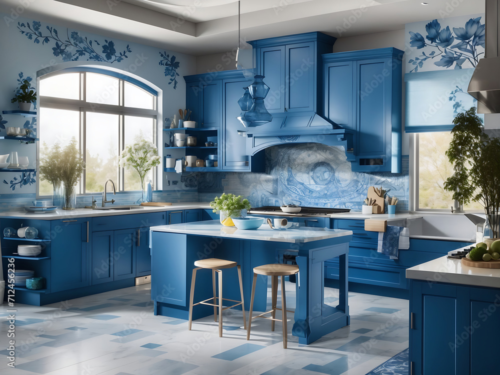 Stunning personalized kitchen design with a blue color scheme ...