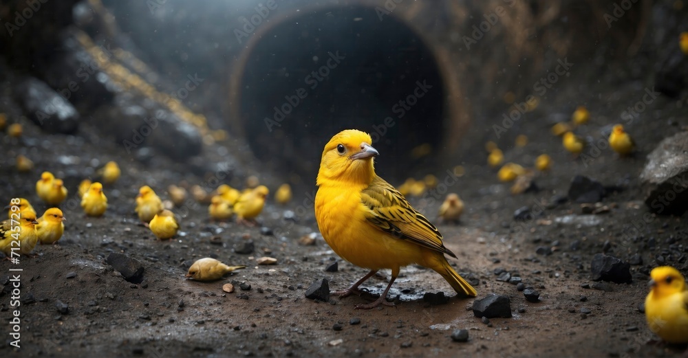 Panicked Yellow Bird in a Subterranean Coal Mine - Canary Signaling ...