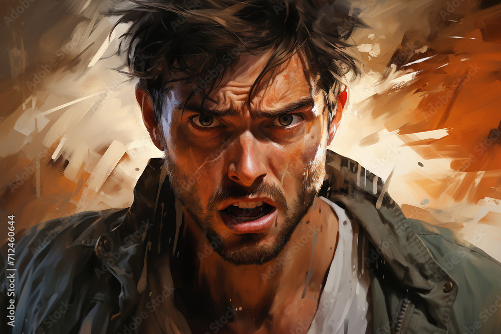 An intense and focused facial expression conveying determination and ...