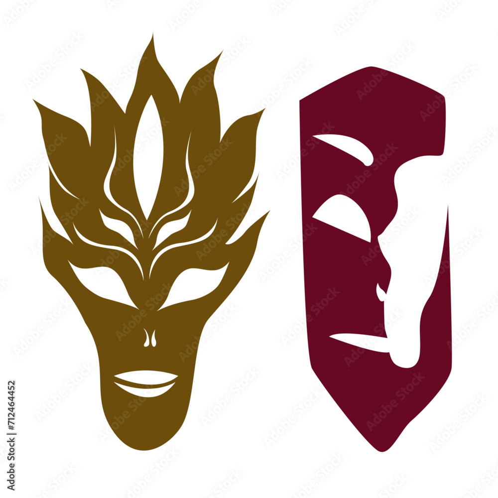 Decorative masks. Vector sketch of Polynesian, abstract masks for ...