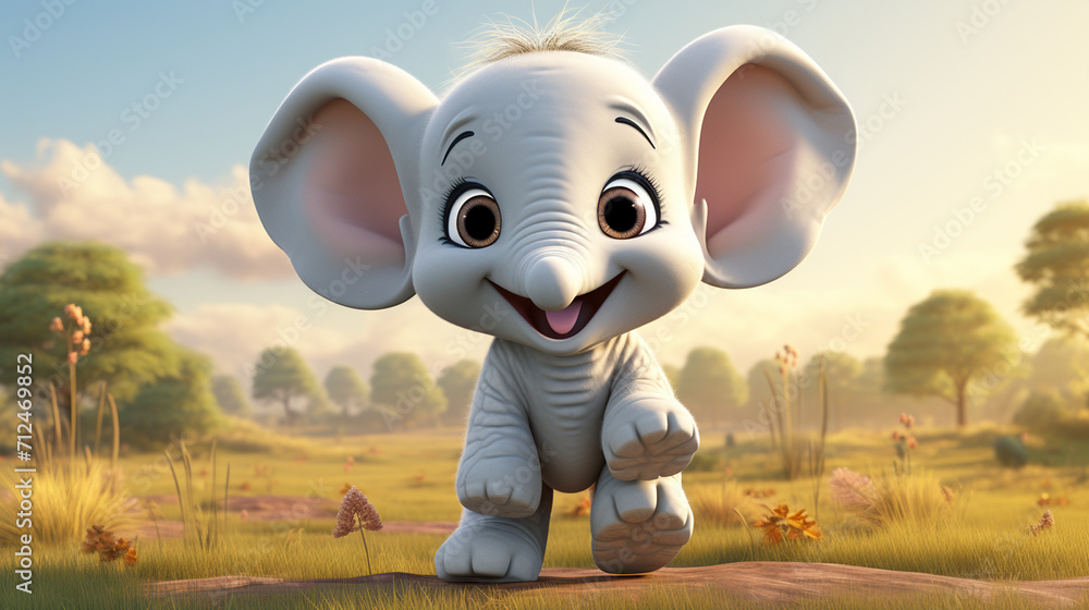 Cartoon 3d , A cute couple little elephant , laughing cutely on a white ...