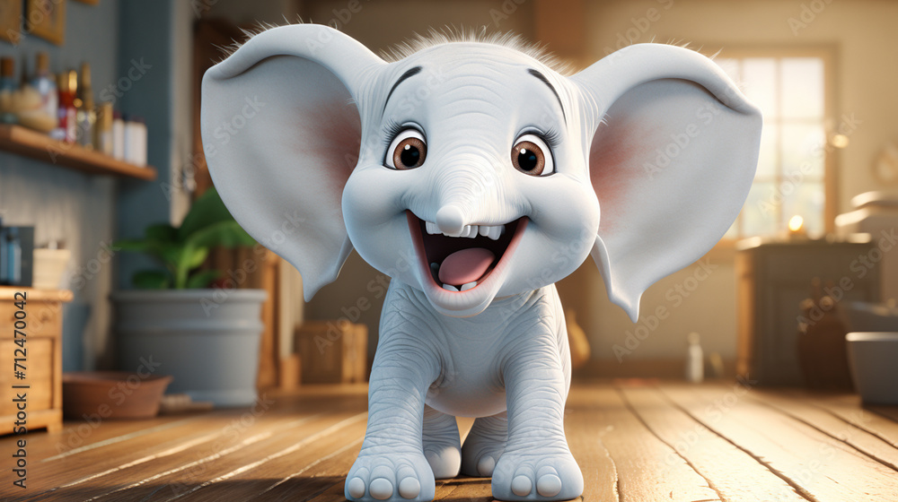 Cartoon 3d , A cute couple little elephant , laughing cutely on a white ...