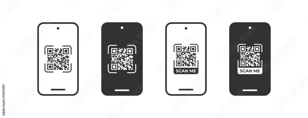 QR code icon. Scan me frame. QR code for smartphone. Payment and identification barcode. Vector ...