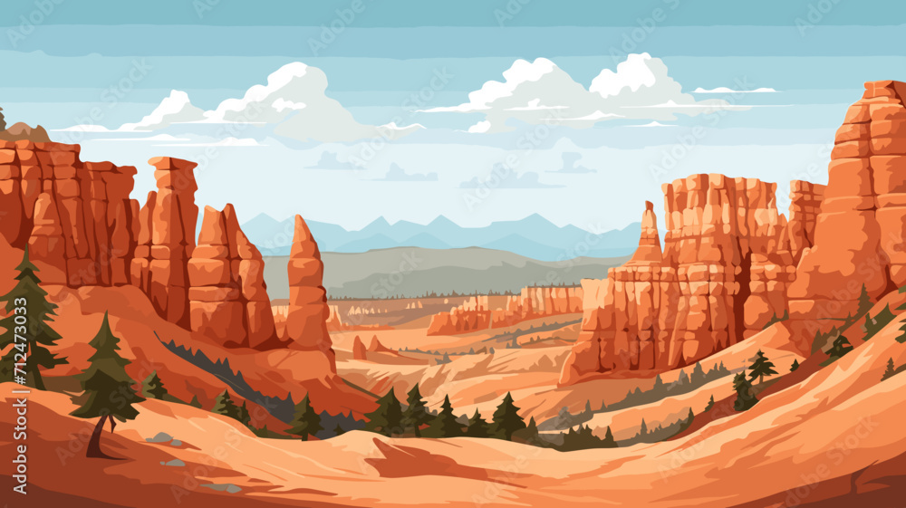 simple vector illustration, simple colors, Bryce national park. Tourist ...