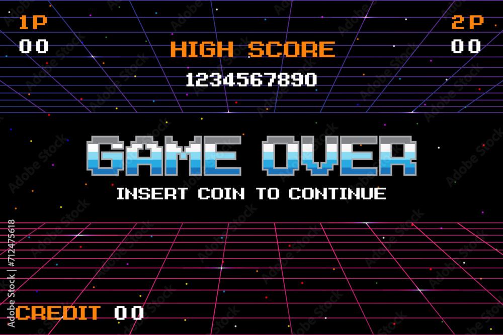 GAME OVER INSERT A COIN TO CONTINUE .pixel art .8 bit game. retro game ...