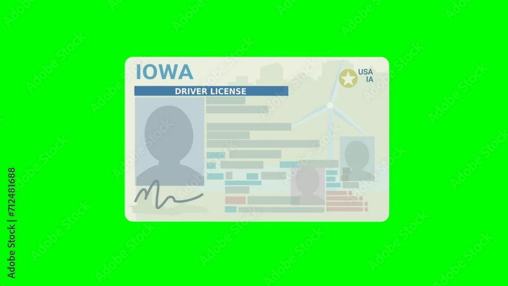 Animation of a hand presenting an Iowa driver's license in the middle ...