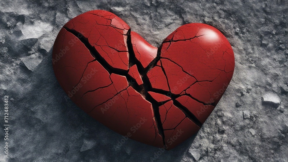 broken heart on black background red stone heart with a crack on it ...