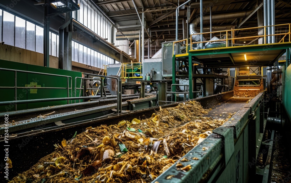 The interior of a food waste recycling facility, focusing on the ...