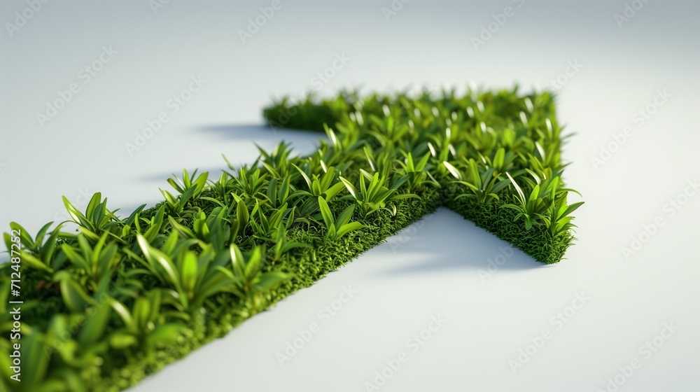 A vibrant green up arrow symbol, crafted from lush grass, representing ...