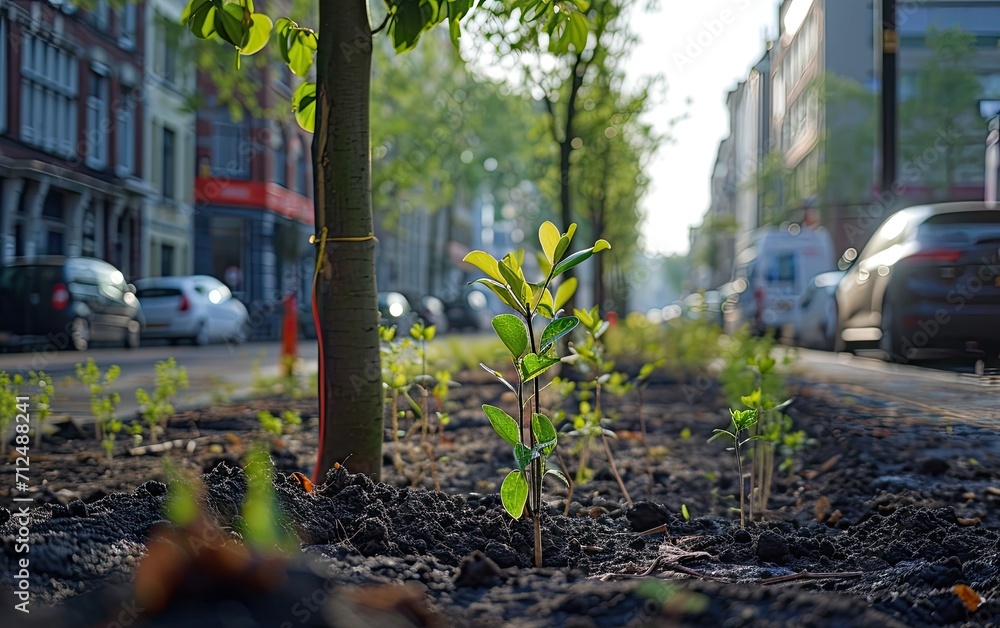 Urban rewilding project highlighting street tree planting Stock Photo ...