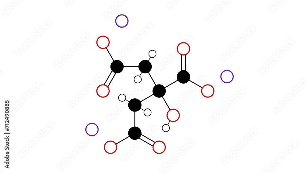 sodium citrate molecule, structural chemical formula, ball-and-stick ...