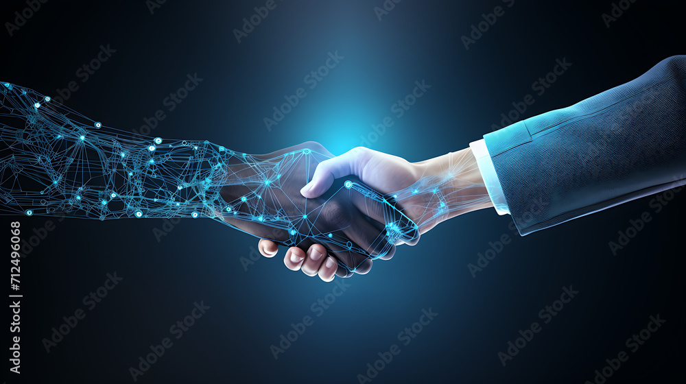 Digital Hand Shake, Handshake with the words hands on the blue ...