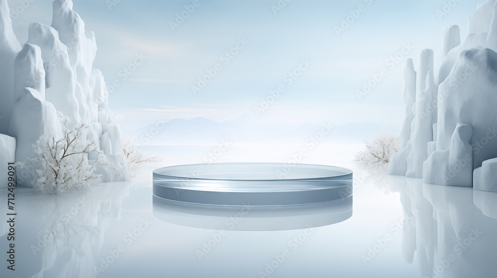 winter scene and Natural podium background, Ice podium on the ice ...