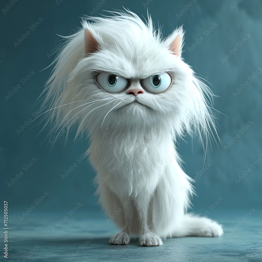 Angry and clumsy Persian cat in 3D cartoon style. Dark background ...