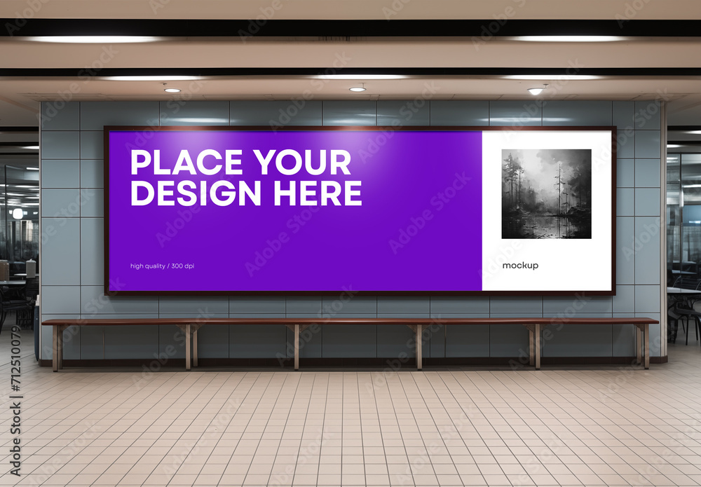 Subway Billboard Mockup – Realistic Horizontal Indoor Banner Display ...