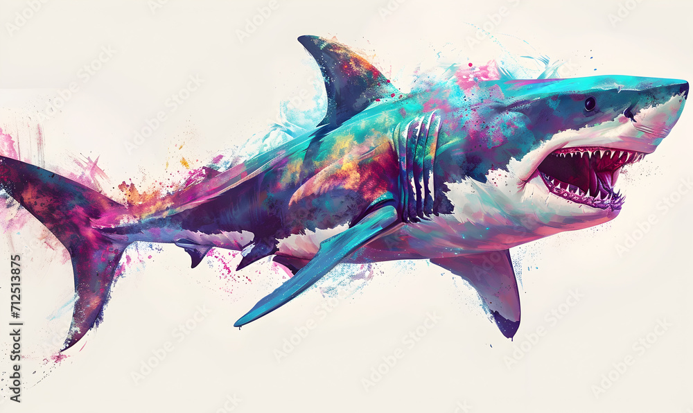 Attack of a great white shark. Realistic illustration of a predatory ...