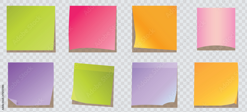 8 blank sticky notes isolated on transparent background. Discussing ...