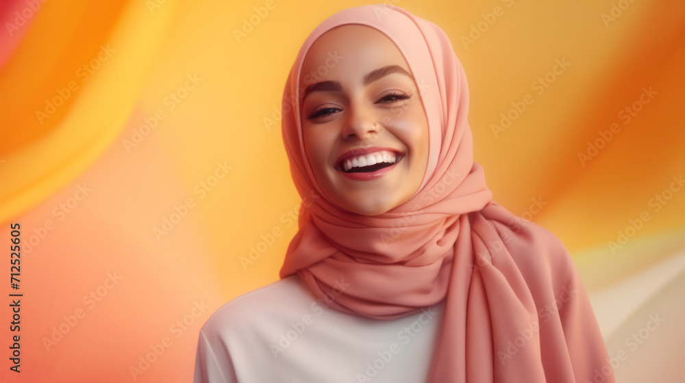 Woman in traditional Muslim clothing, smiling. Beautiful woman headshot ...