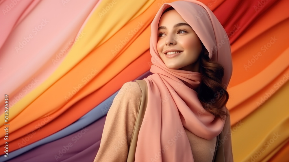 Woman in traditional Muslim clothing, smiling. Beautiful woman headshot ...