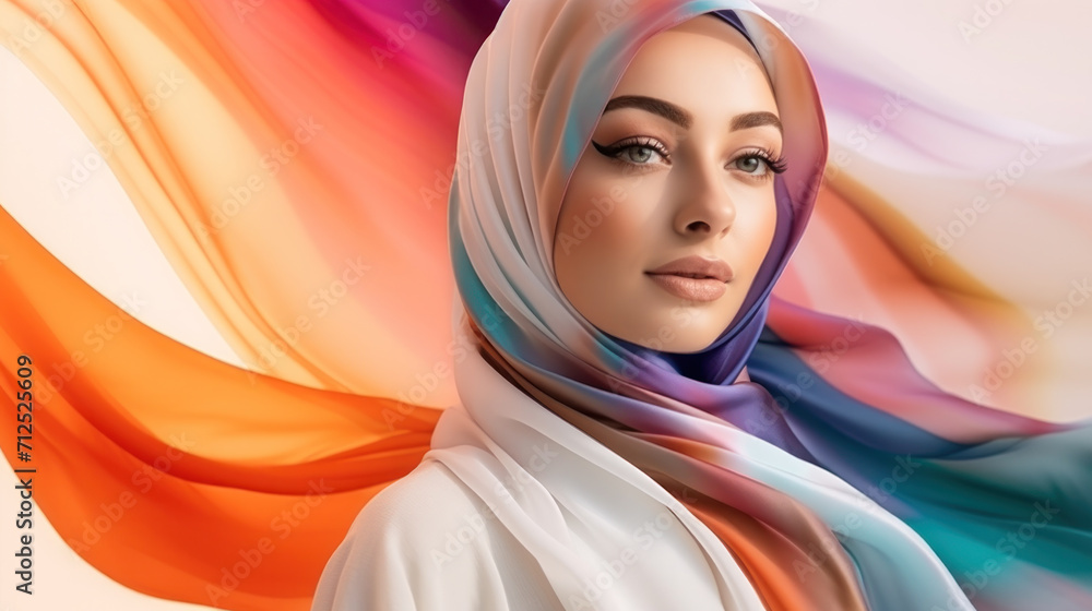 Woman in traditional Muslim clothing, smiling. Beautiful woman headshot ...