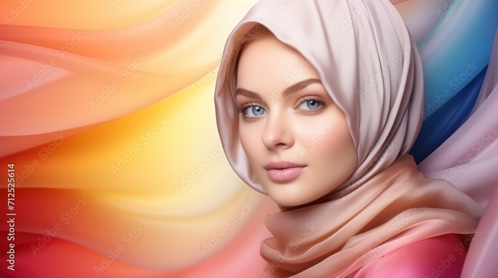 Woman in traditional Muslim clothing, smiling. Beautiful woman headshot ...