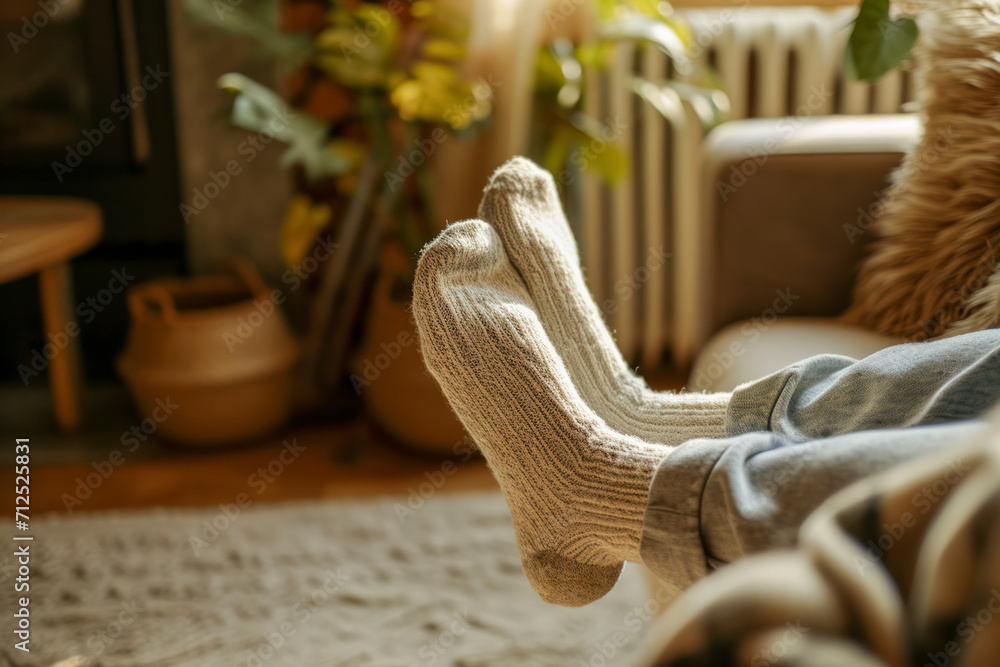 Socks mockup in a cozy living room, a cozy image featuring socks mockup ...