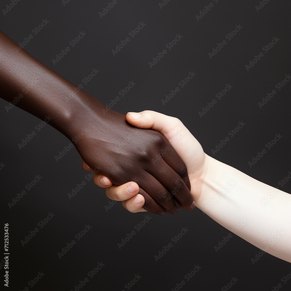 Interracial handshake with black background for copy space Stock Photo ...