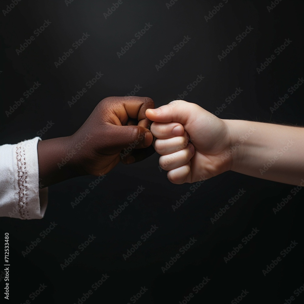 Fist against fist of two interracial and multicultural children ...